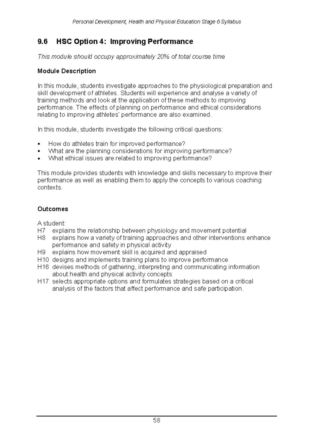 HSC 9.6 Option 4: Improving Performance in PDHPE Stage 6 - Studocu