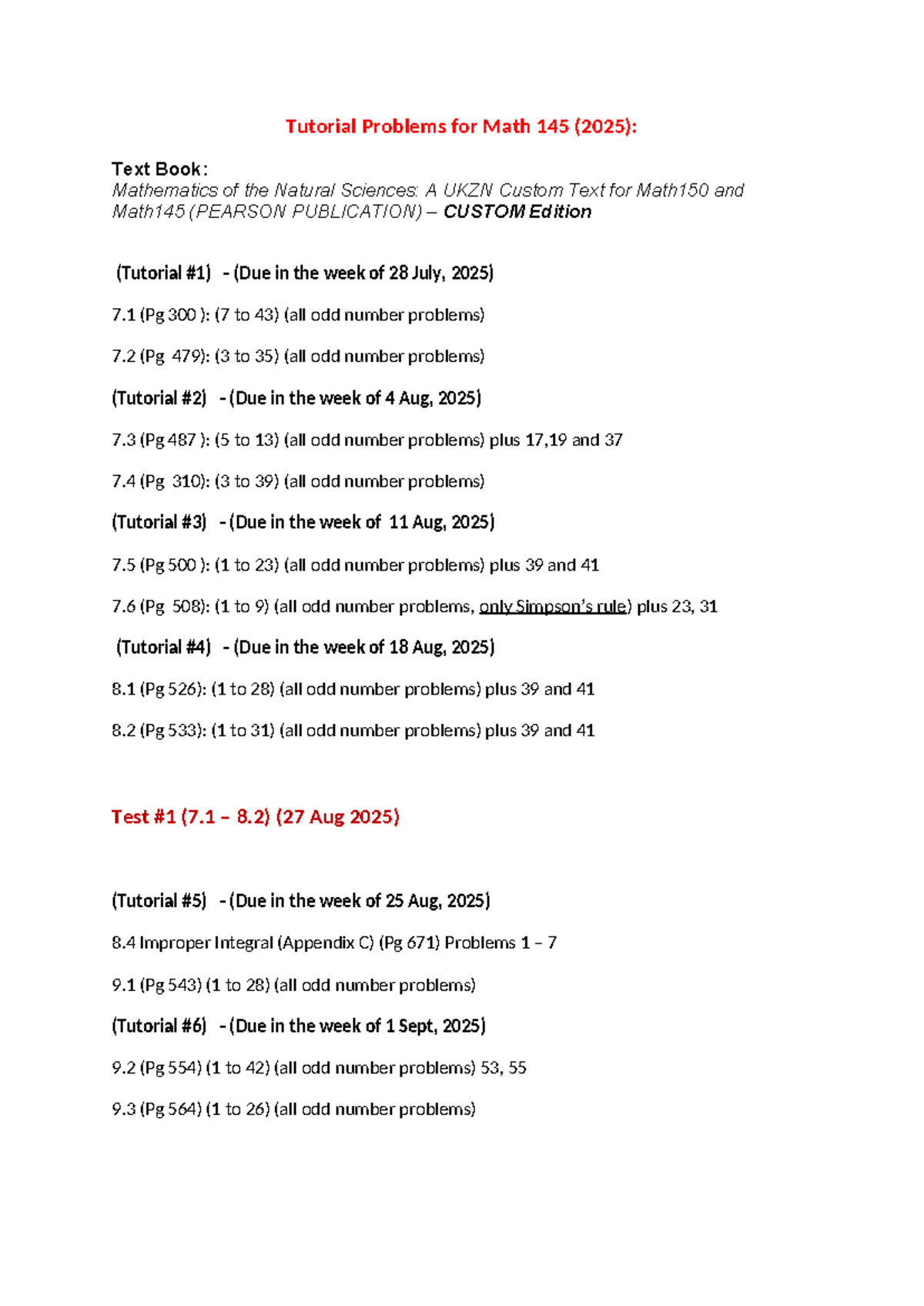 Tutorial Problems for Math 145 (2025): Complete Guide - Studocu