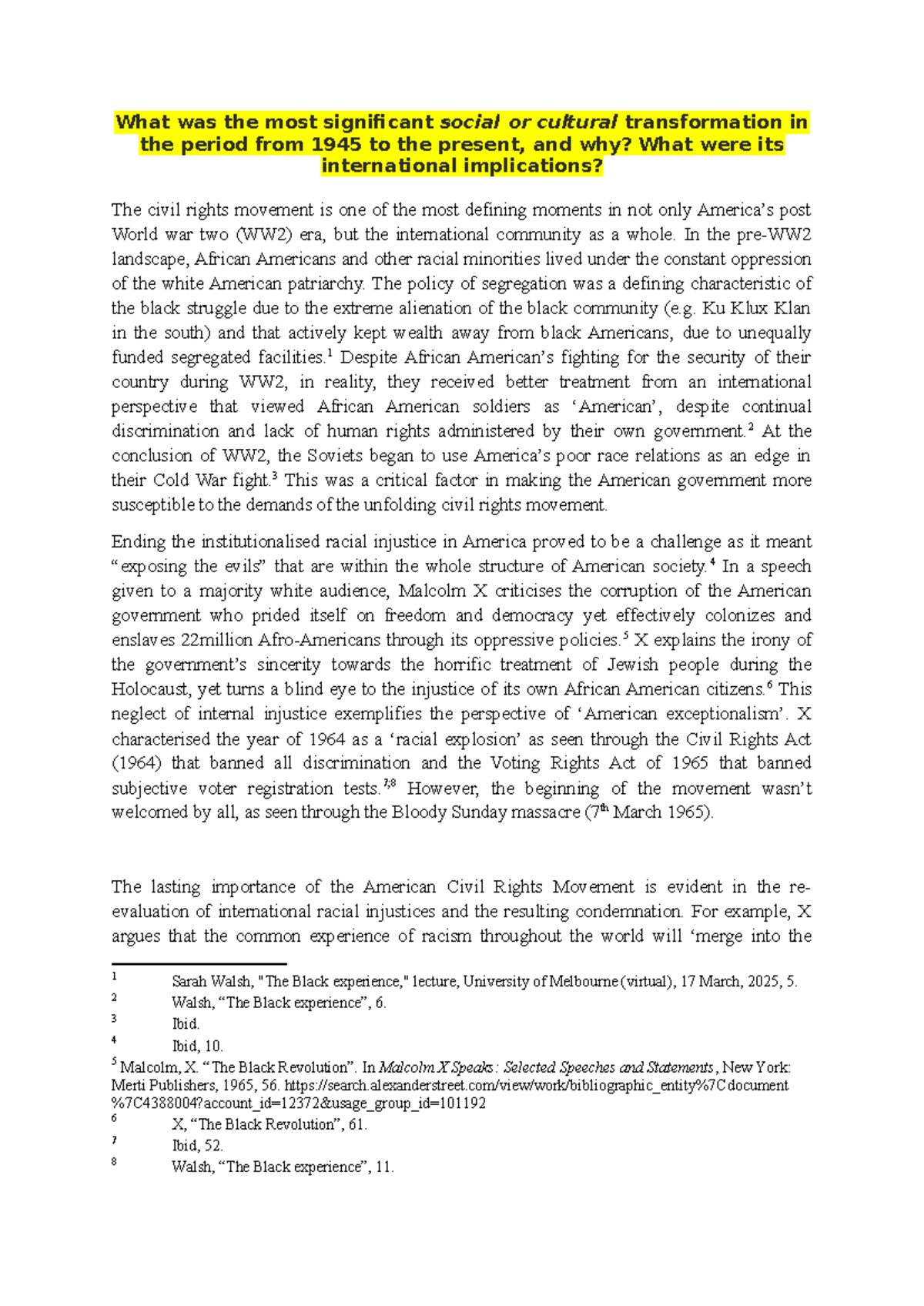 Cumulative Essay Part 1: The Civil Rights Movement's Global Impact ...