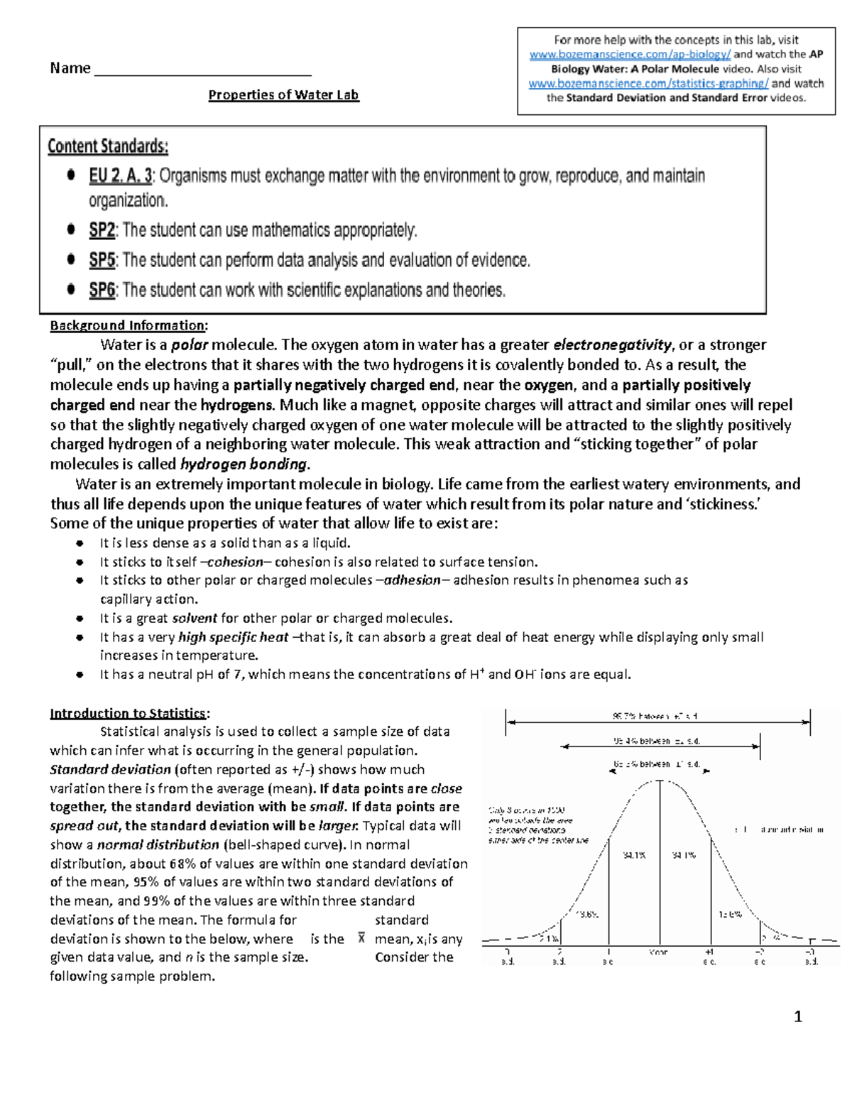 Properties of Water Lab with Statistical Analysis and Data Review - Studocu