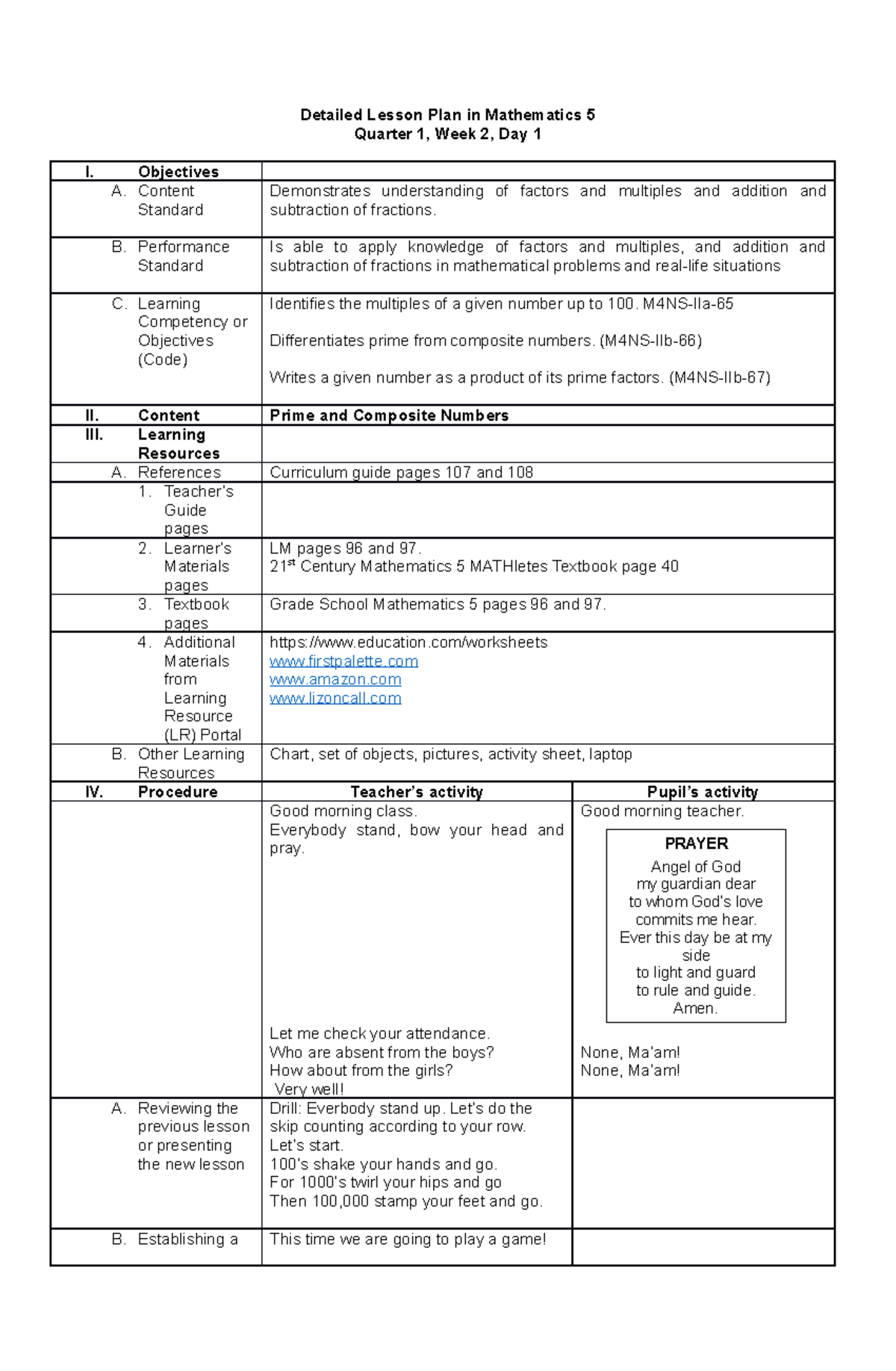 499253598 Math 5 Detailed Lesson Plan: Factors and Multiples - Studocu