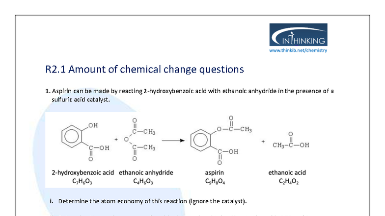 R2.1 Chemical Change: Atom Economy & Yield Calculations - Studocu