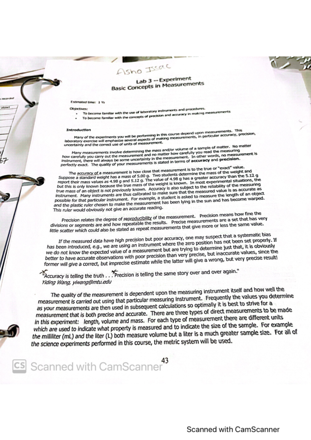 Lab #3- Experiment Basic concepts in measurements - This in particular ...