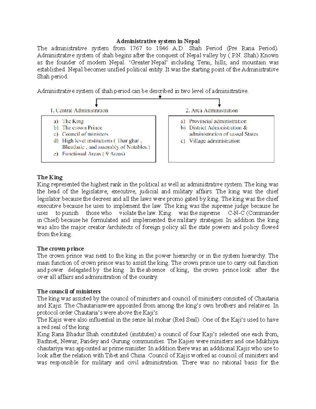 Administrative System of Nepal: A Study from 1767 to 1846 A.D. - Studocu