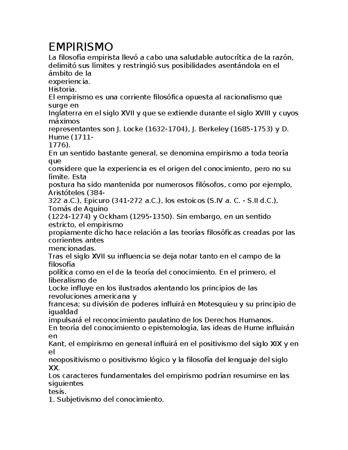 Postulados DEL Empirismo - EMPIRISMO La filosofía empirista llevó a ...