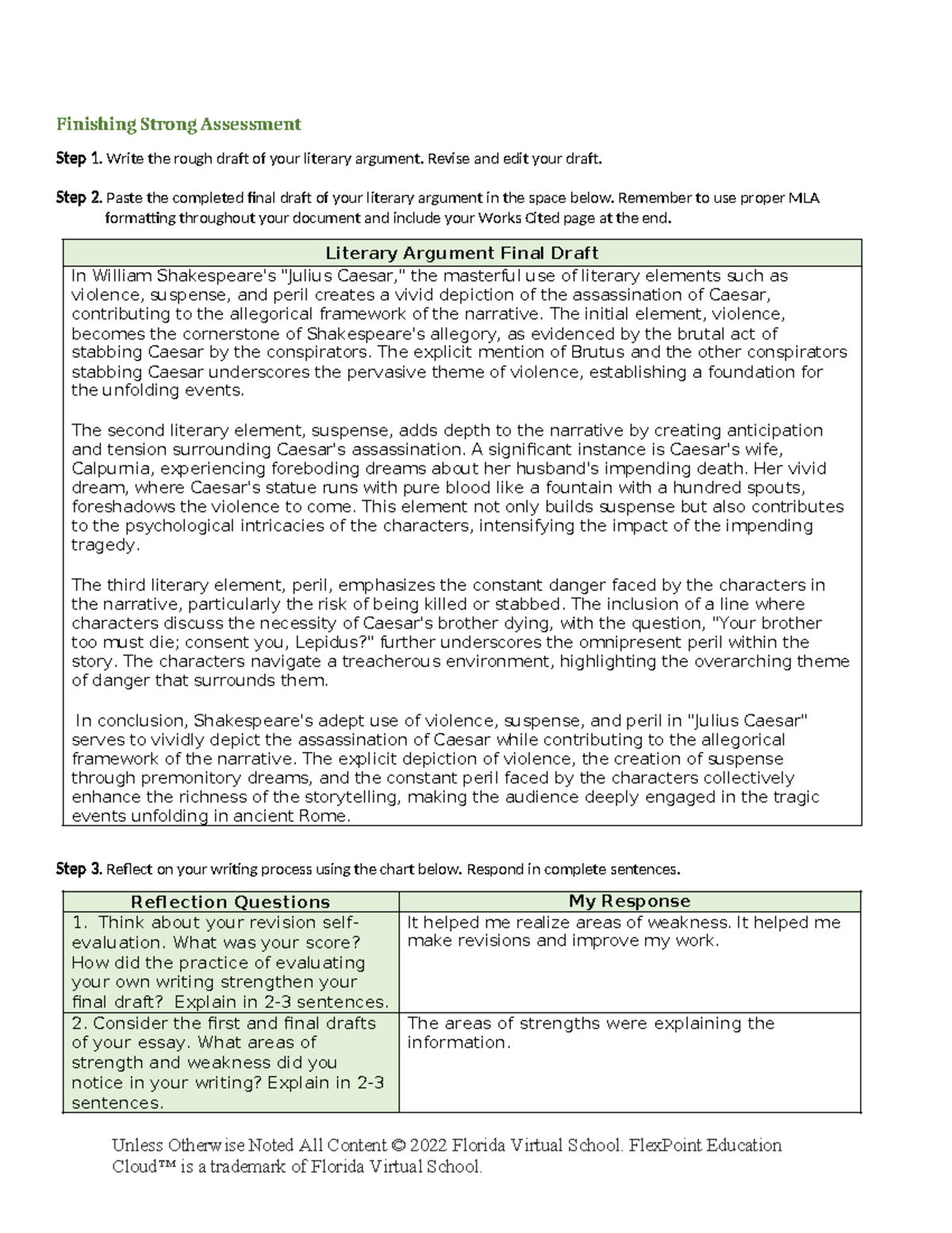 Literary Argument Assessment Rubric for "Julius Caesar" - Final Draft ...