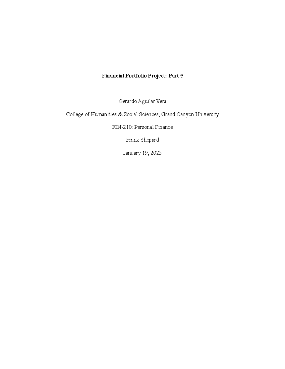 FIN-210: Financial Portfolio Project - Part 5 Overview - Studocu