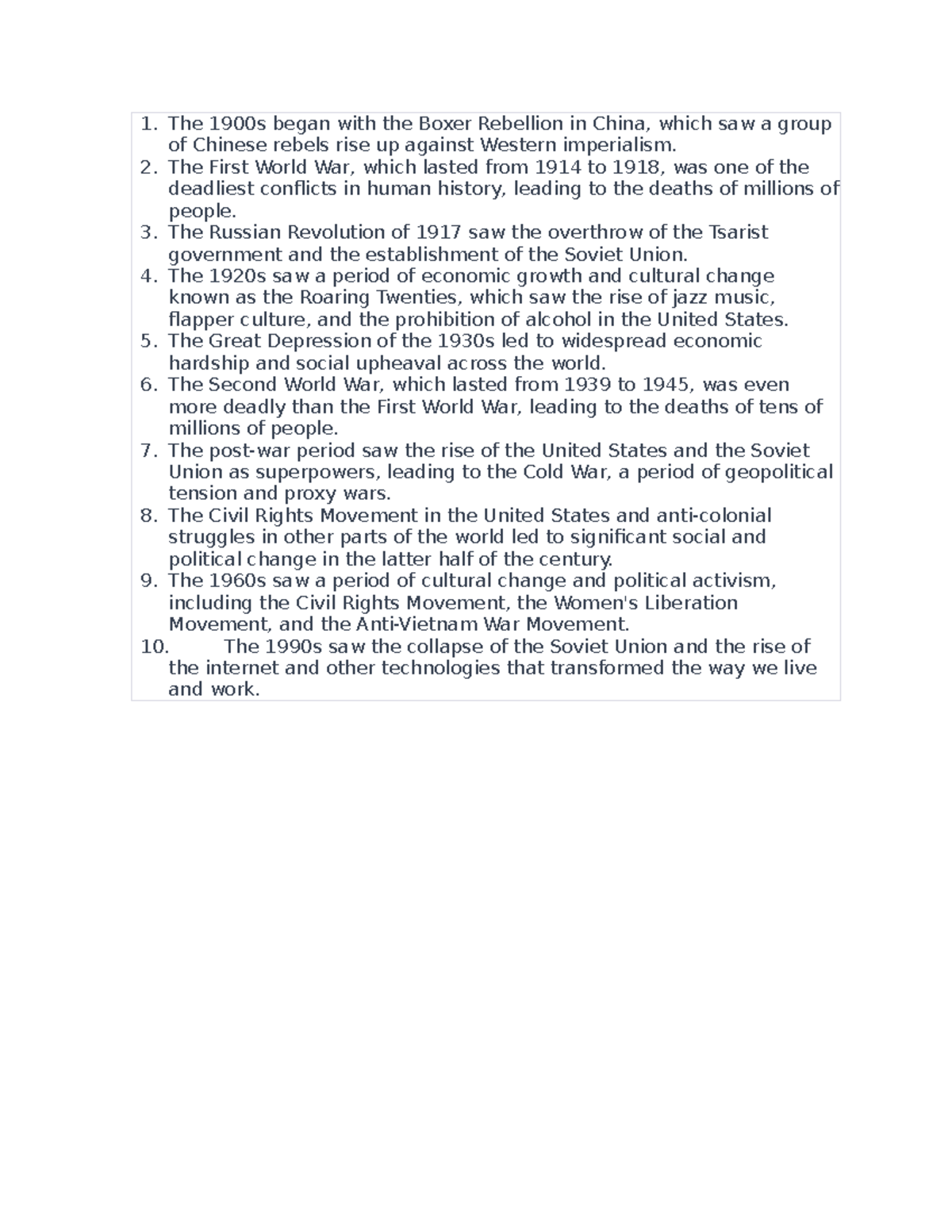 1900s Historical Overview: Key Events & Changes - Studocu