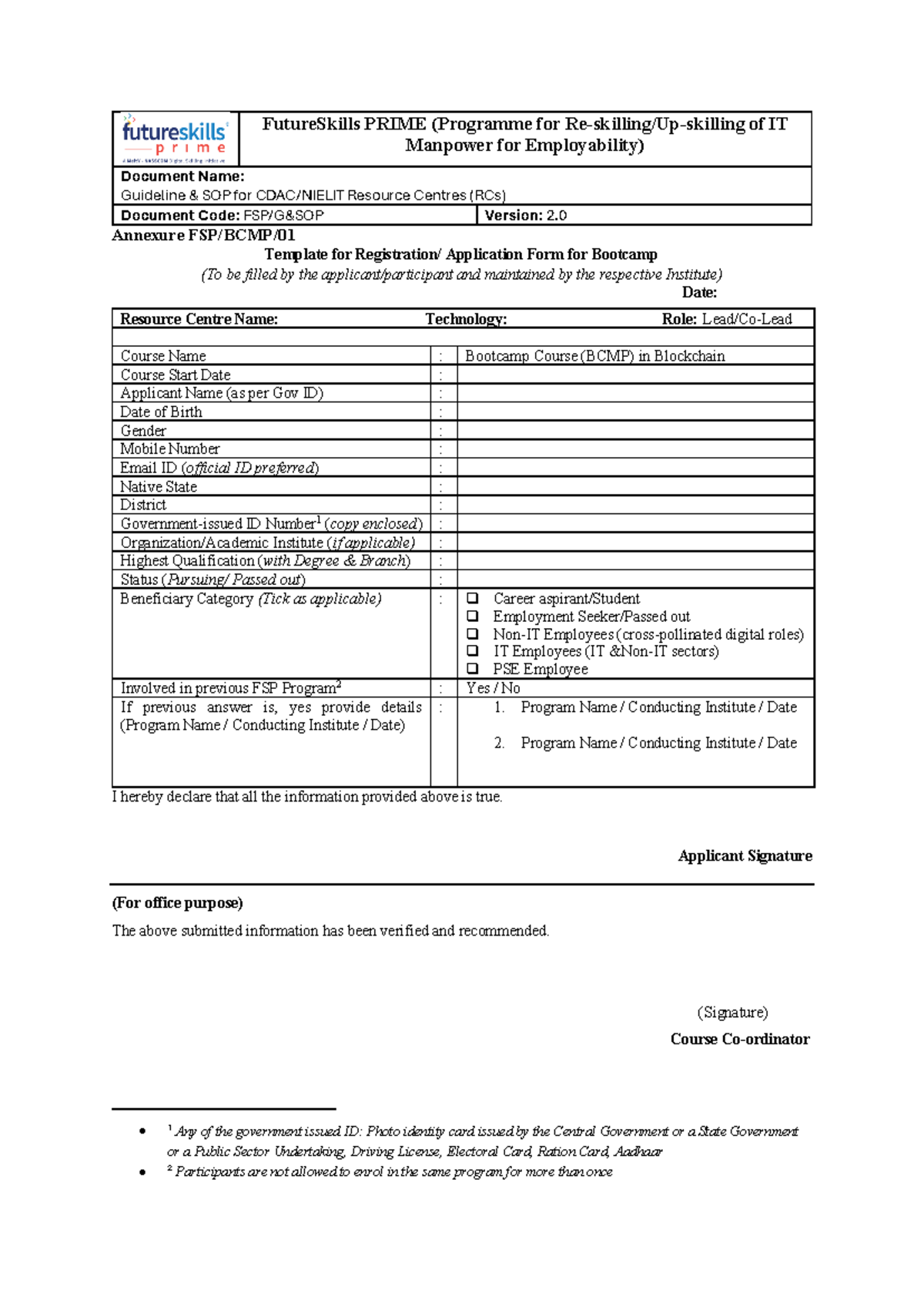 FutureSkills PRIME: SOP Guidelines for Bootcamp Application Form - Studocu
