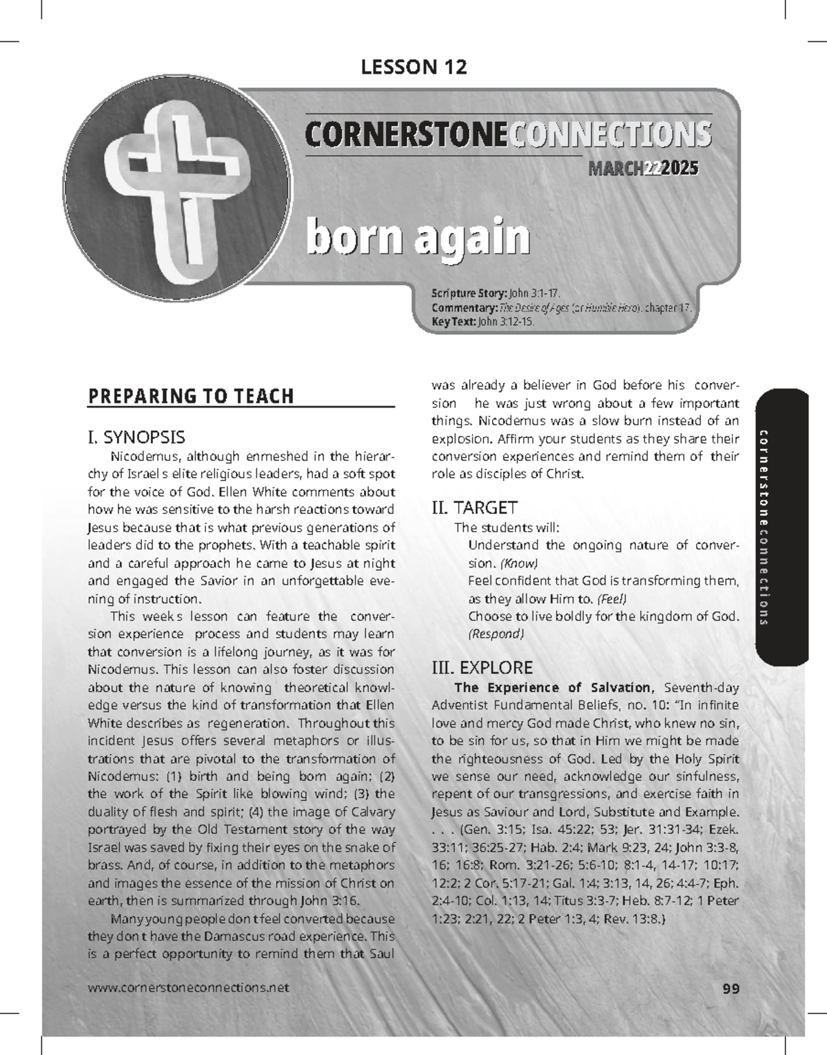 Cornerstone connections lesson 12: Born again - John commentary - Studocu