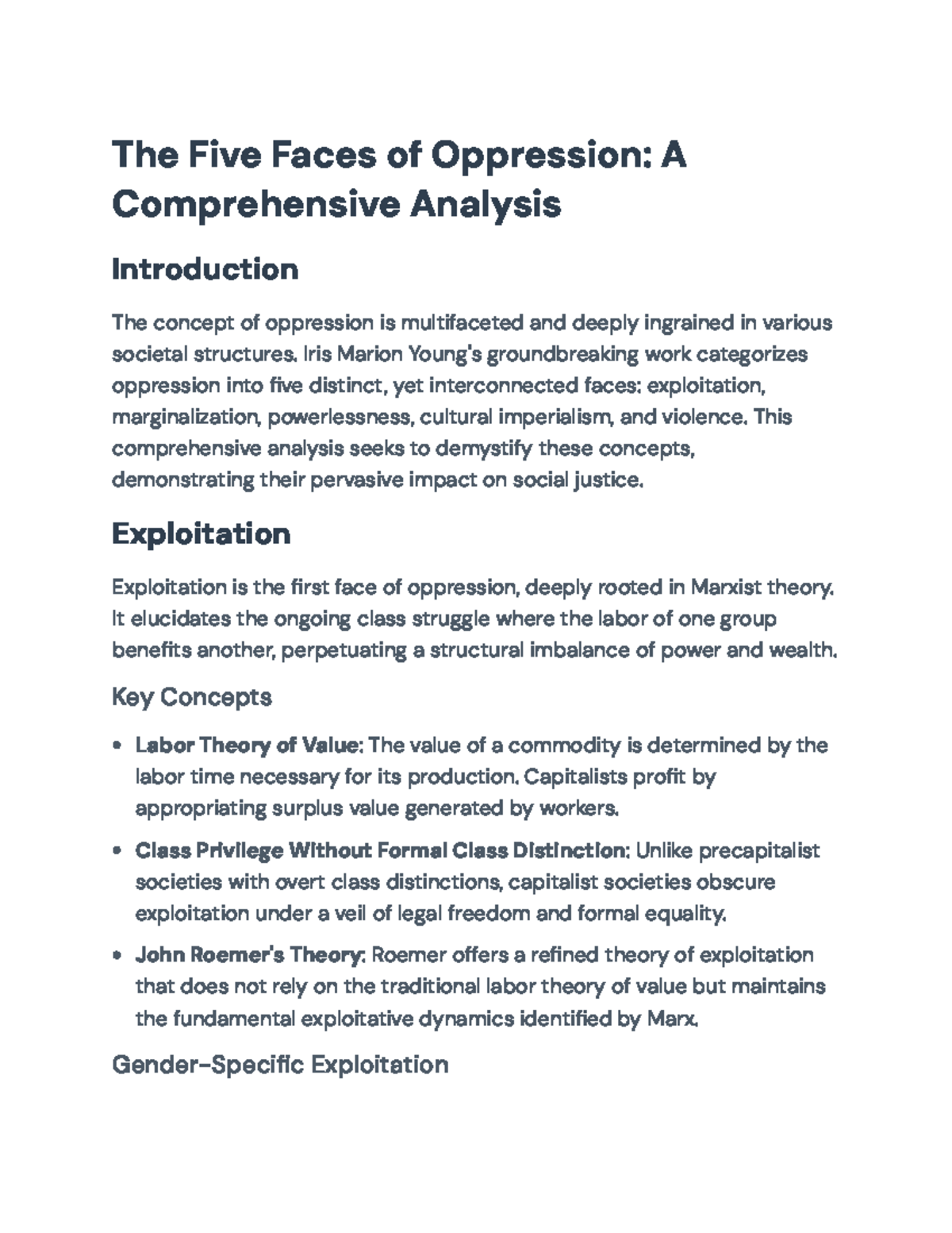 Analyzing the Five Faces of Oppression: A Comprehensive Study - Studocu