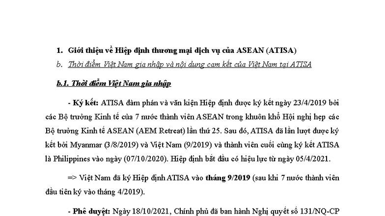 Giới thiệu về Hiệp định Thương mại Dịch vụ ASEAN (ATISA) - Studocu