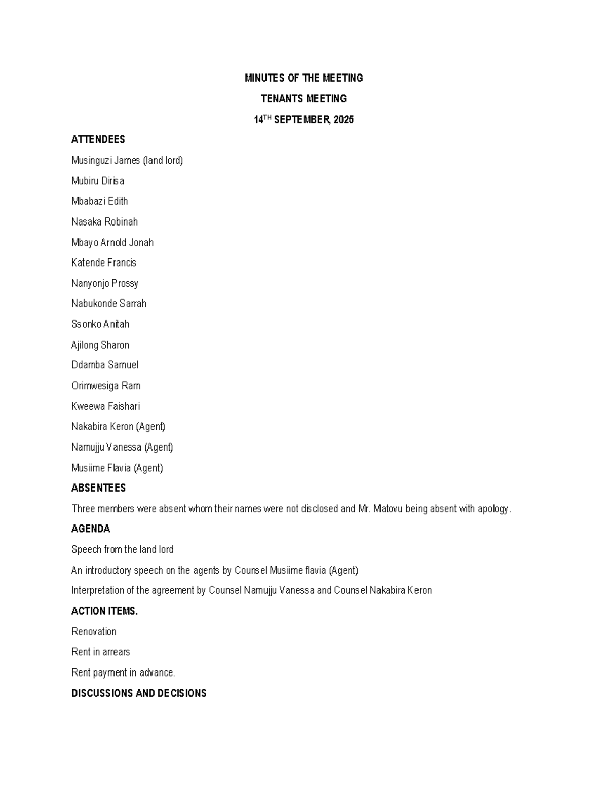Minutes of the Tenants Meeting - 14th Sept 2025 - Studocu
