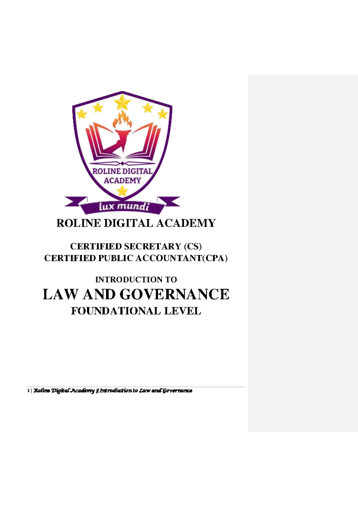 Introduction to Law and Governance - RDA Certified Secretary (CS) Paper ...
