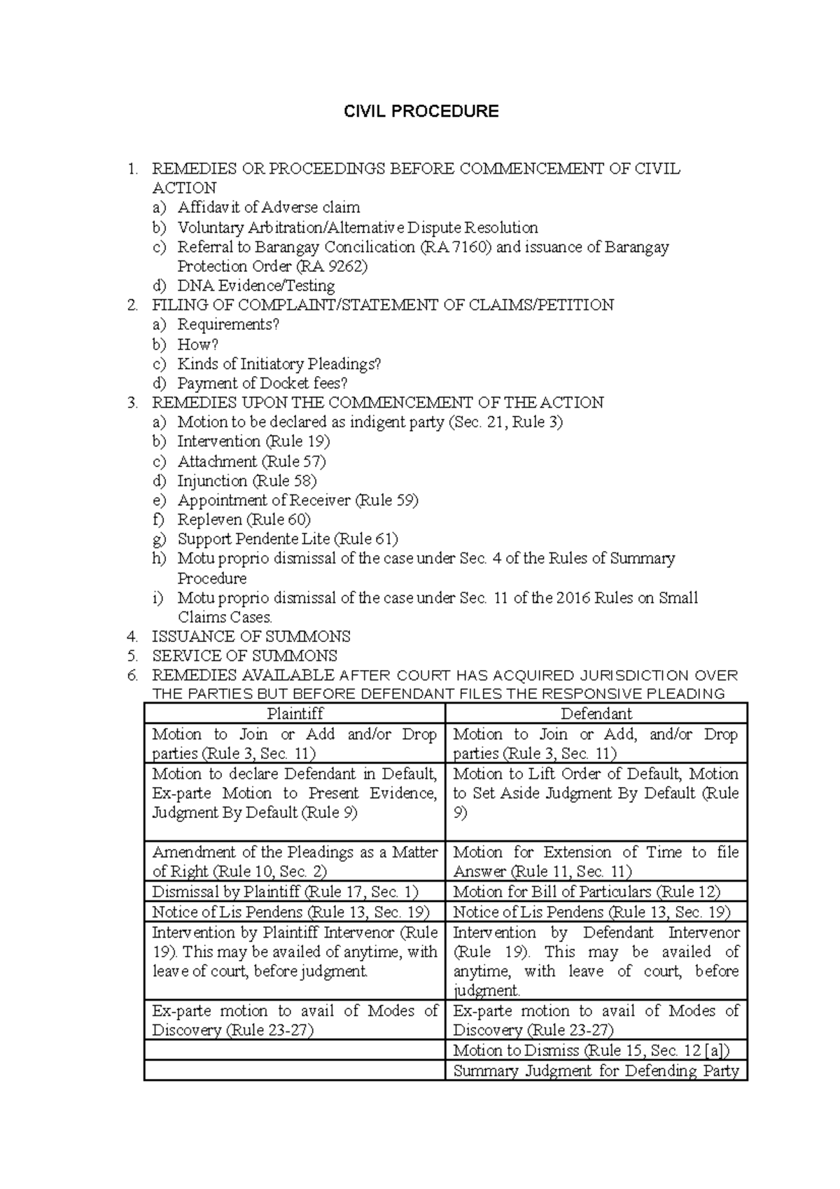 Civil Procedure FLOW Chart - CIVIL PROCEDURE 1. REMEDIES OR PROCEEDINGS ...