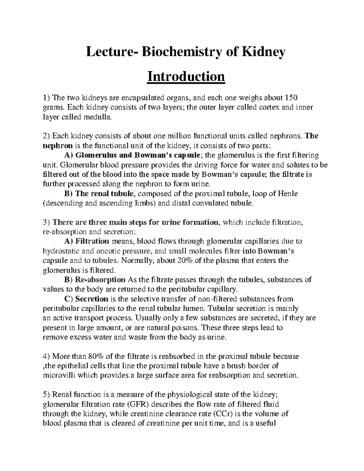 Lecture- Biochemistry of Kidney - Lecture- Biochemistry of Kidney ...
