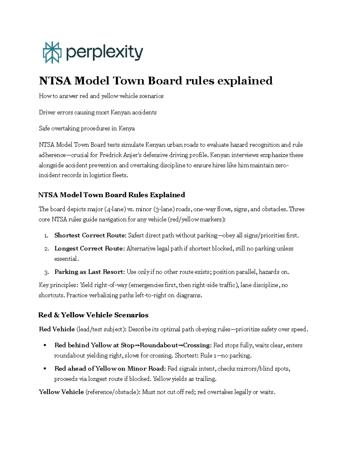 NTSA Model Town Board Rules & Safe Driving Procedures in Kenya - Studocu