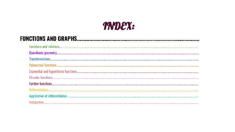 INDEX: FUNCTIONS AND GRAPHS - Final Exam Review for MATH101 - Studocu