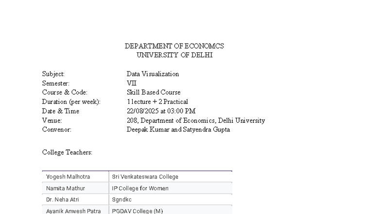 Data Visualization VII (SBC) Course Overview and Syllabus - Studocu