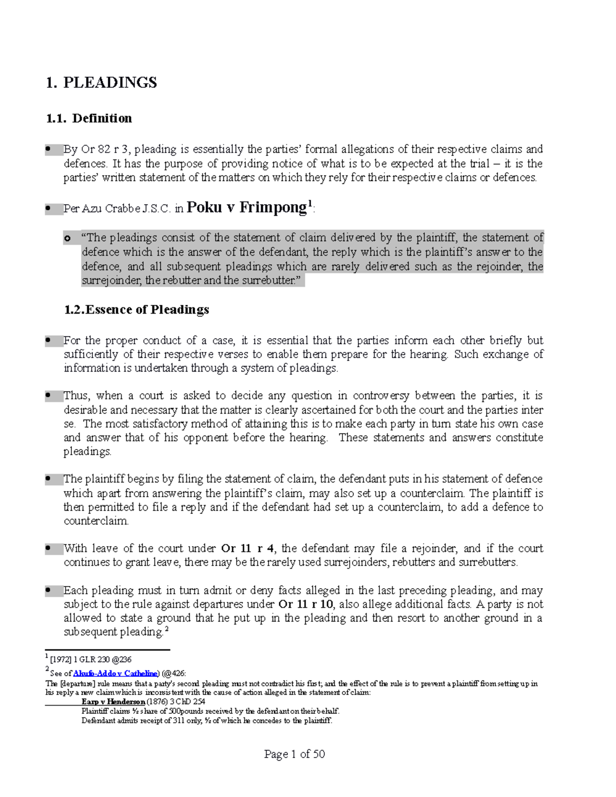 Civil Procedure Law: Insights on Pleadings and Their Importance - Studocu