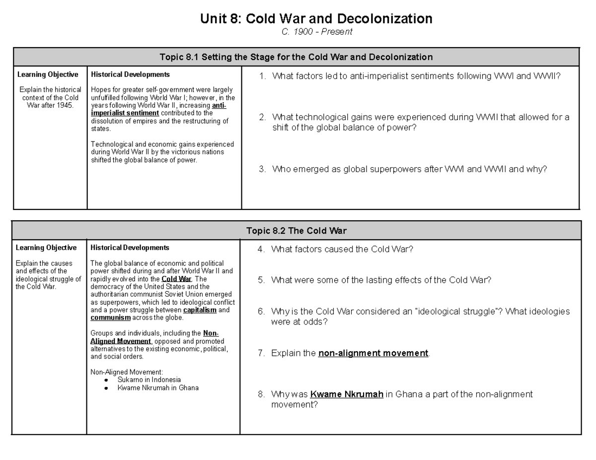 AP World History Unit 8 Study Guide: Cold War & Decolonization Insights ...