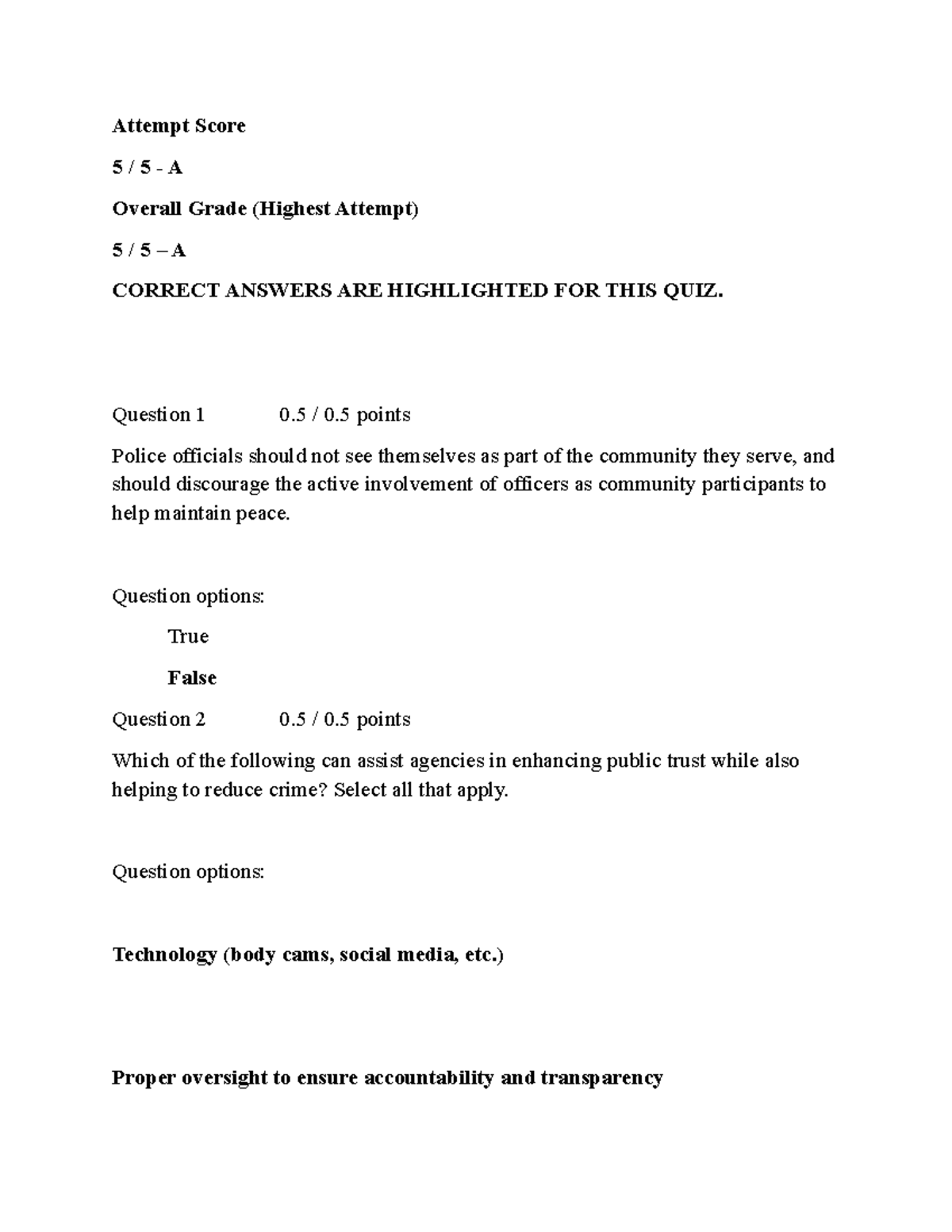 Module 6 0 Check Your Knowledge Quiz Answers Attempt Score 5 5 A
