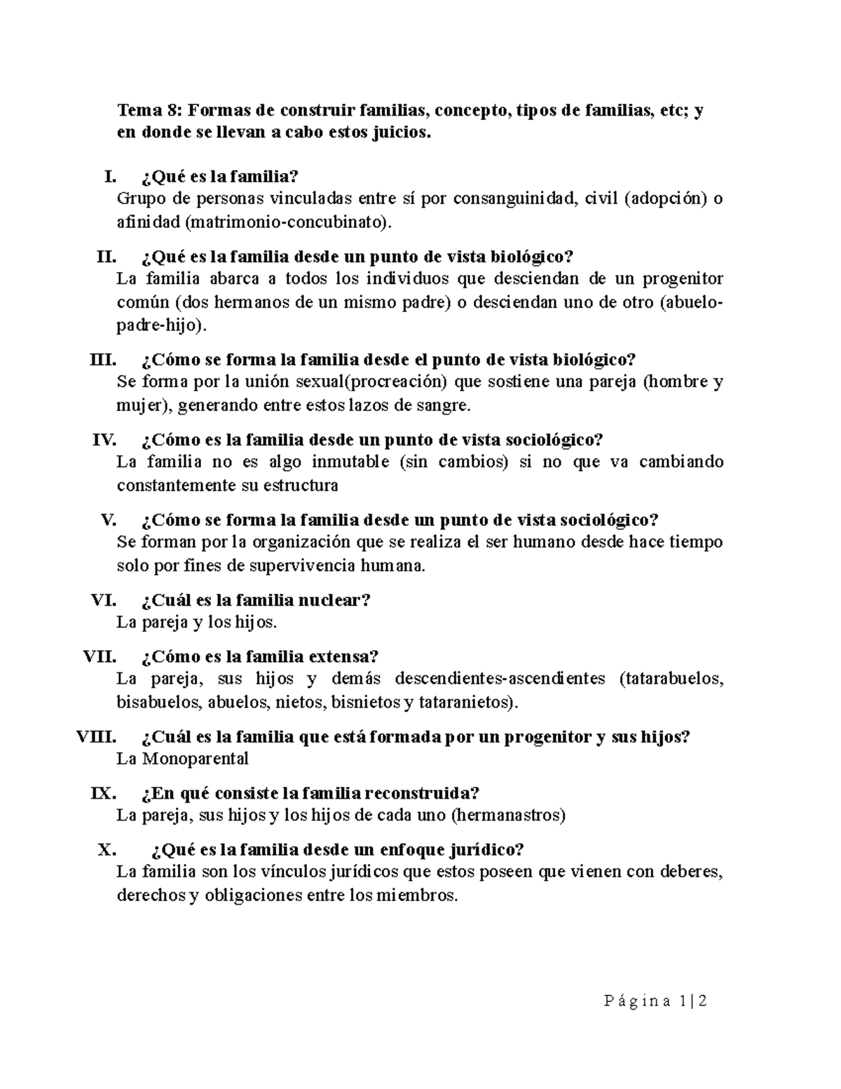 Cuestionario Familia - Tema 8: Formas de construir familias, concepto ...
