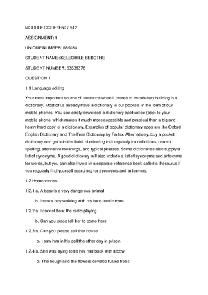 ENG1512 Assignment 1 2024 - Module Code: ENG Assignment: 01 Unique Number: 861145 Student Name ...