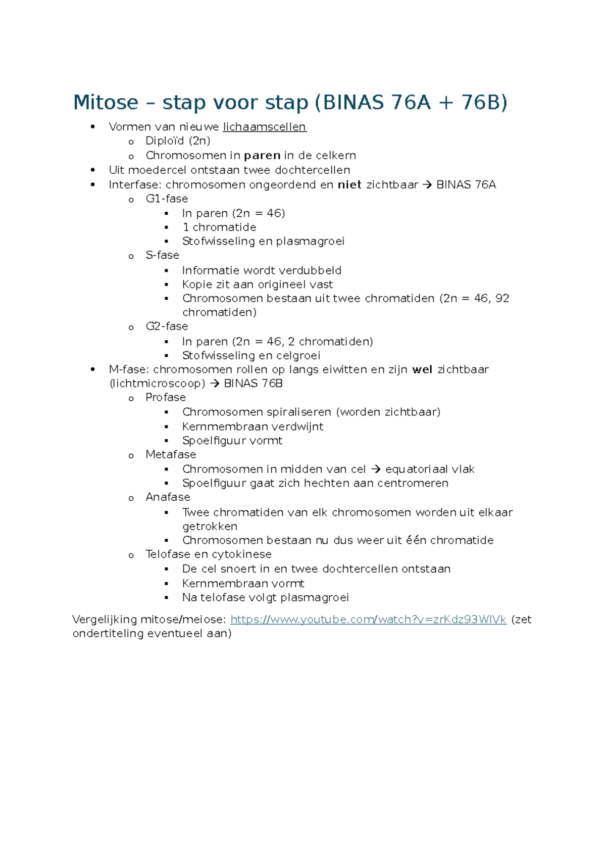 Mitose: Stapsgewijze Uitleg van Celverdeling (BINAS 76A 76B) - Studeersnel