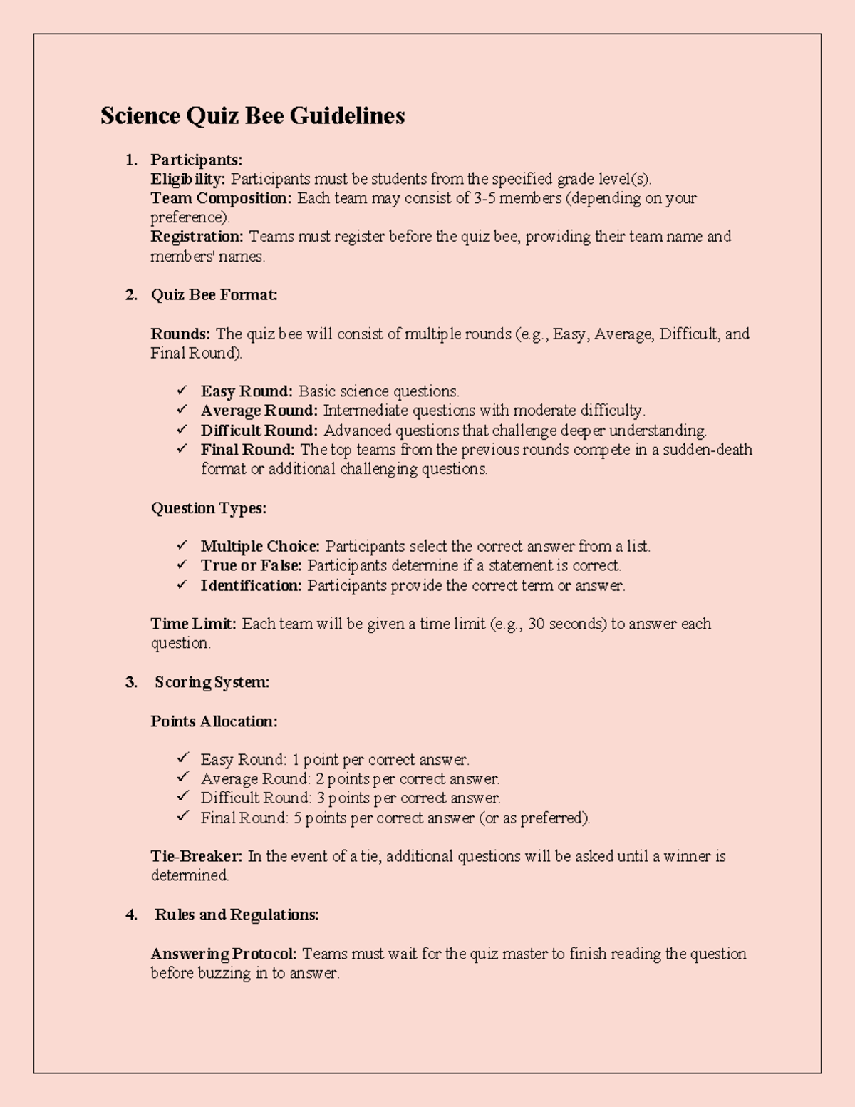 Science Quiz Bee Guidelines and Format for Participants - Studocu