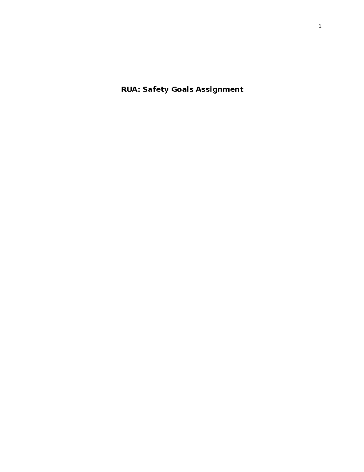 RUA Safety Goals Assignment - RUA: Safety Goals Assignment Summary of ...