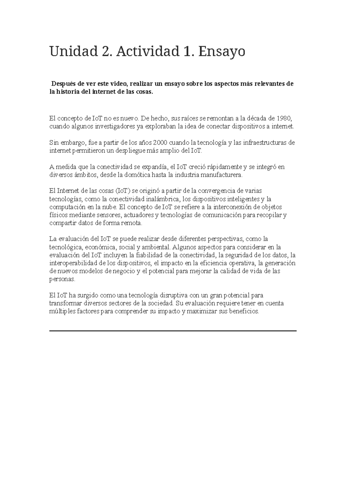 Unidad 2 Actividad 1 Ensayo - Unidad 2. Actividad 1. Ensayo Después de ver este video, realizar ...