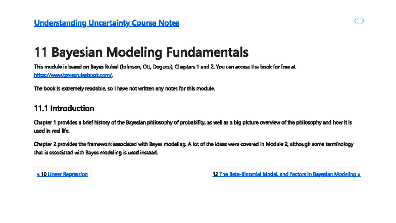 Understanding Uncertainty: Module 11 - Bayesian Modeling Notes - Studocu