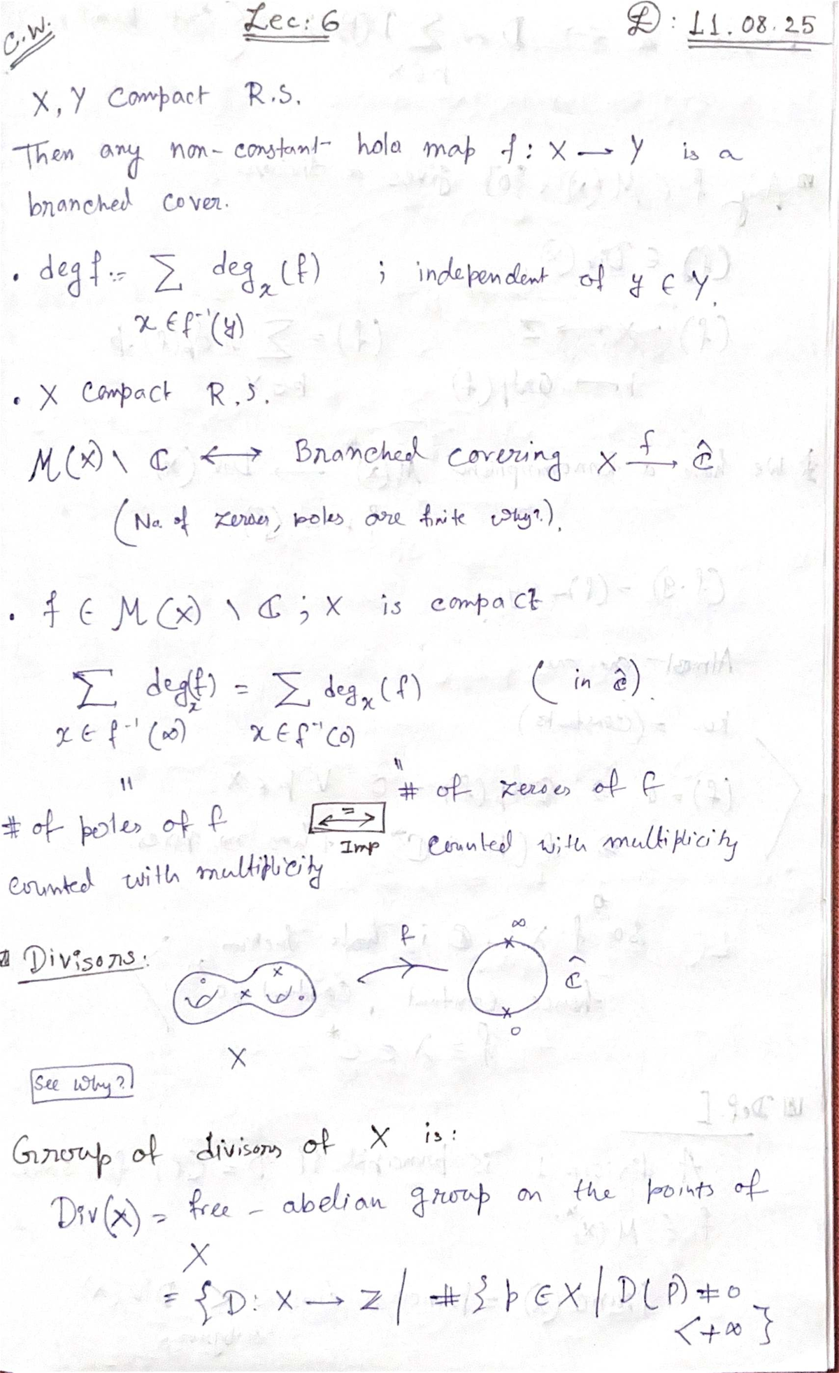 Lecture 6 & 7: Compact Riemann Surfaces and Holomorphic Maps (C.W.) - Studocu