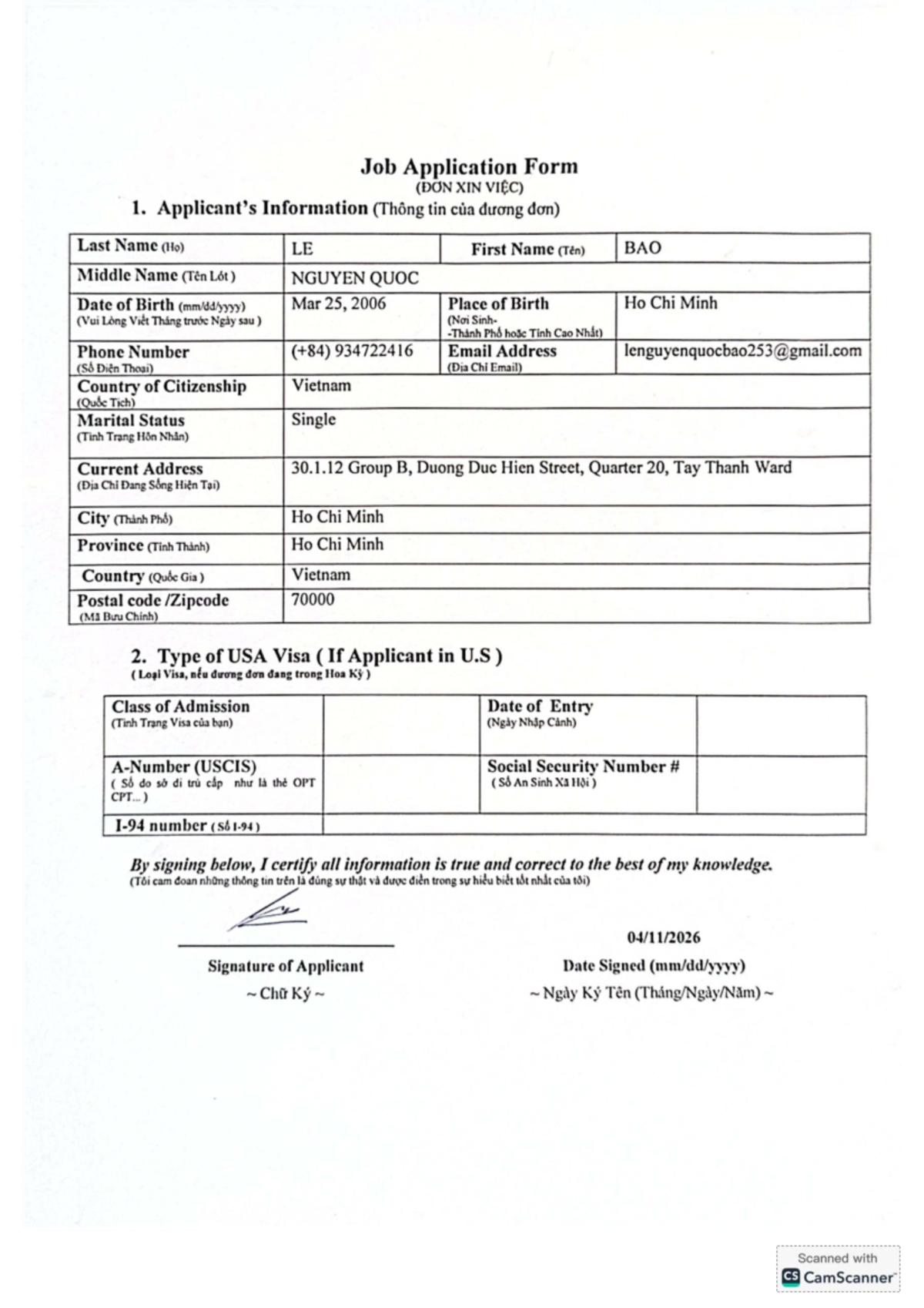 Job Application Form (DON XIN VIEC) - dhch - Studocu