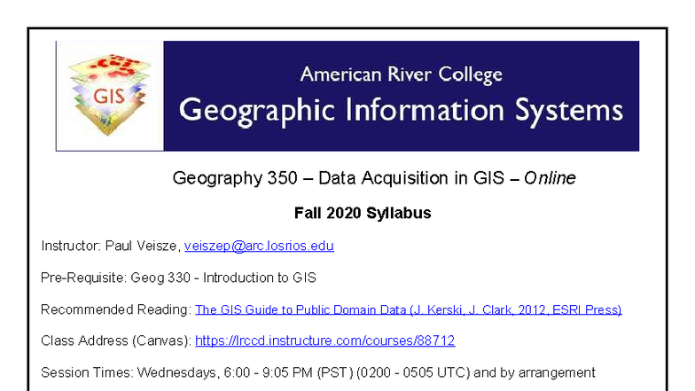 Geography 350 Fall 2020 Syllabus: Data Acquisition in GIS - Studocu
