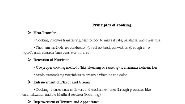 Cooking Principles - Nutrition and Heat Transfer Techniques - Studocu