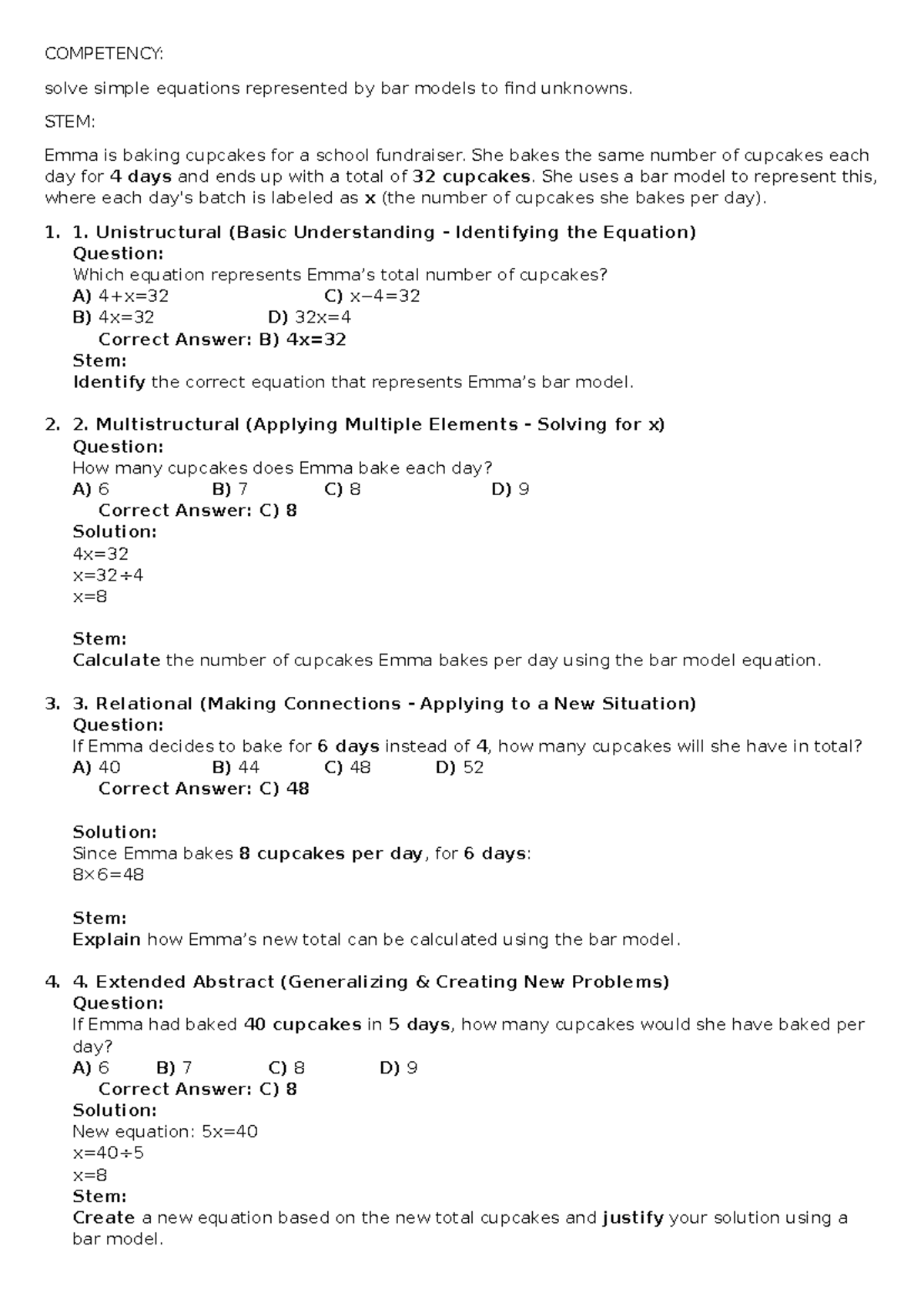 COMPETENCY: Solving Equations with Bar Models and Algebraic Expressions ...