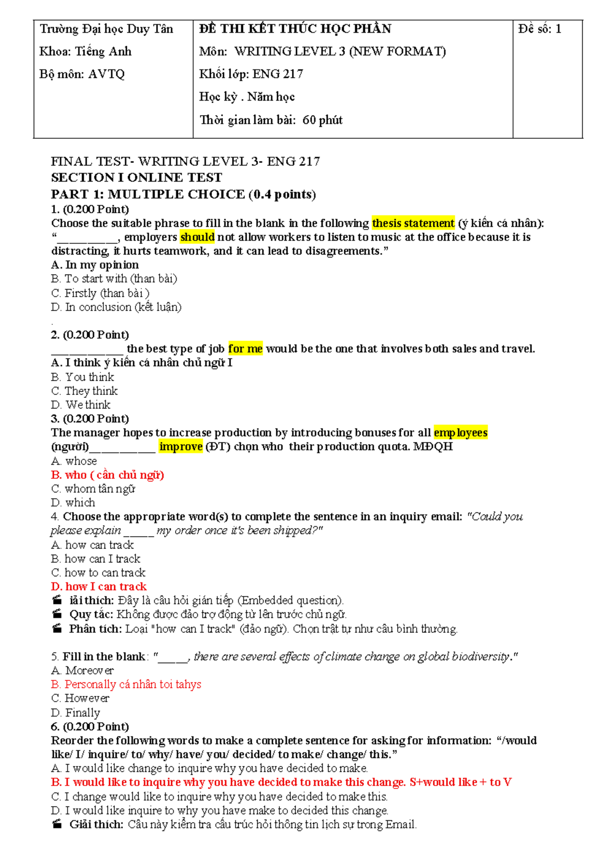 DE REVIEW FINAL EXAM ENG 217 - WRITING LEVEL 3 (NEW FORMAT) - Studocu
