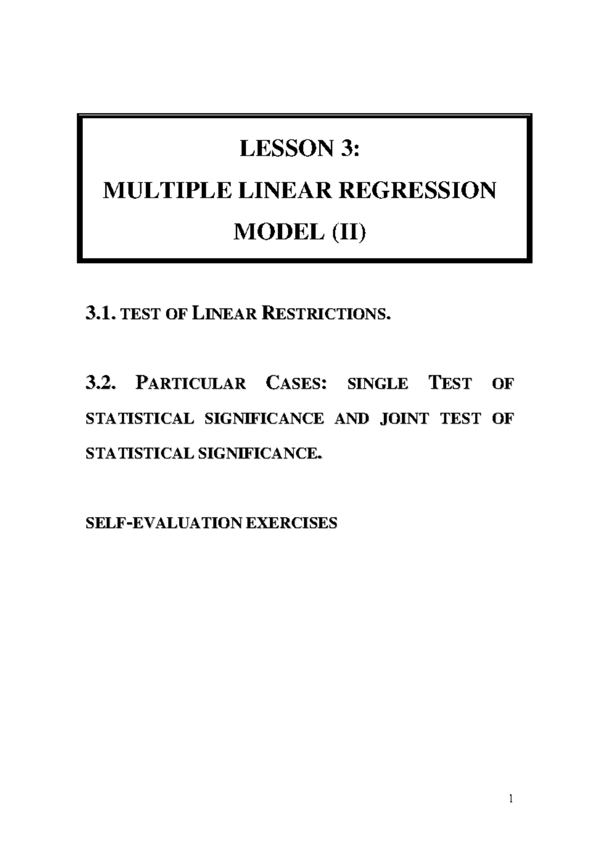 Title: Econometrics I Lesson 3: Testing Linear Restrictions in MLR ...