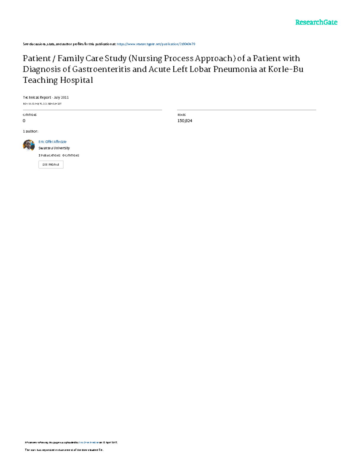 Patient Family Care Study: Nursing Process for Gastroenteritis ...