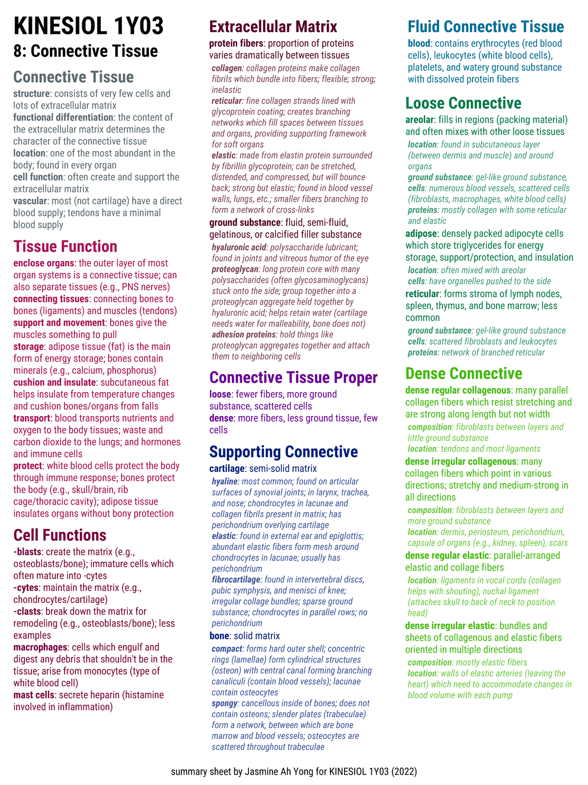 KINESIOL 1Y03 Connective Tissue & Nervous System Overview Notes - Studocu