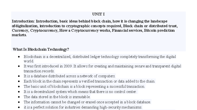 BCT UNIT-1: Introduction to Blockchain Technology and Cryptography ...