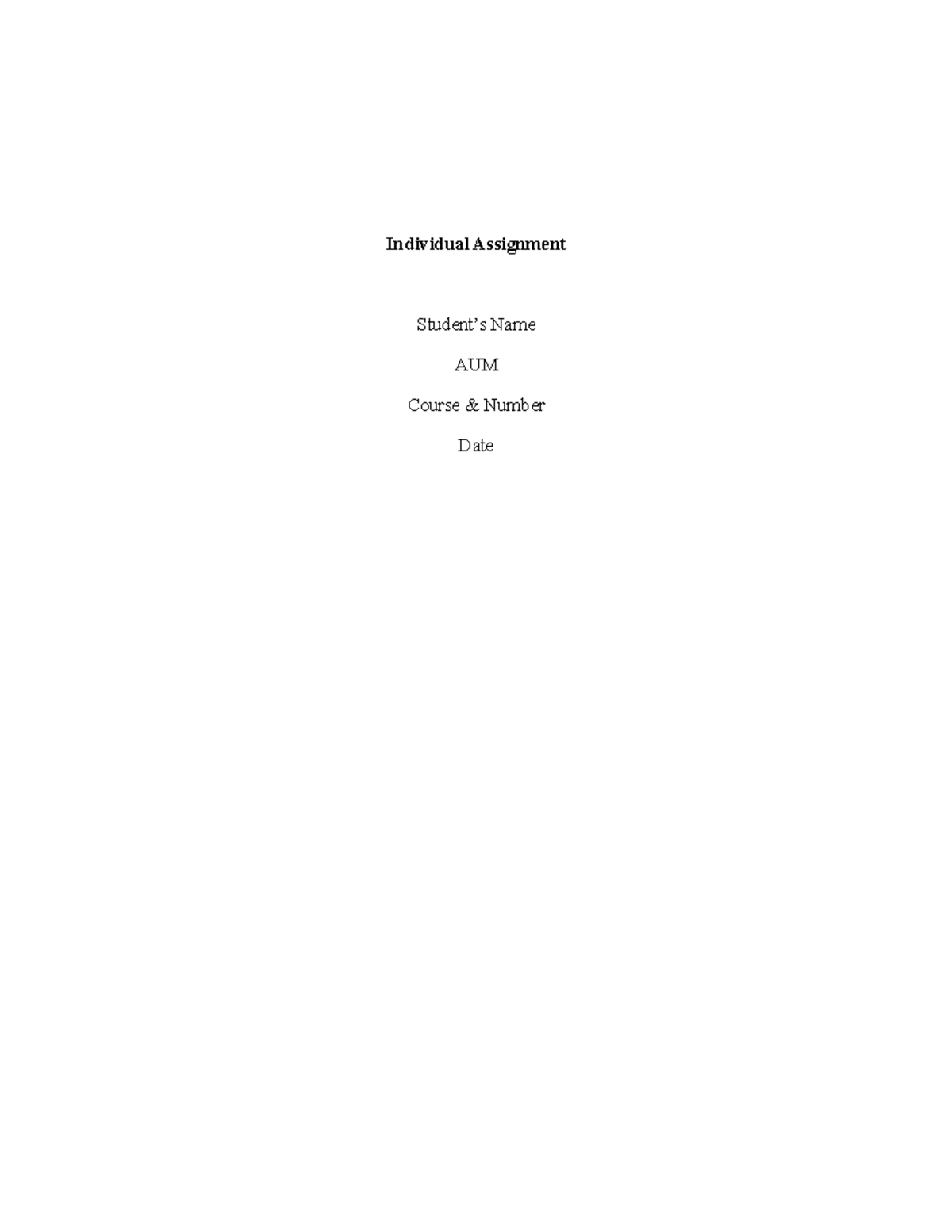 Individual Assignment (Autosaved) - Individual Assignment Student’s ...