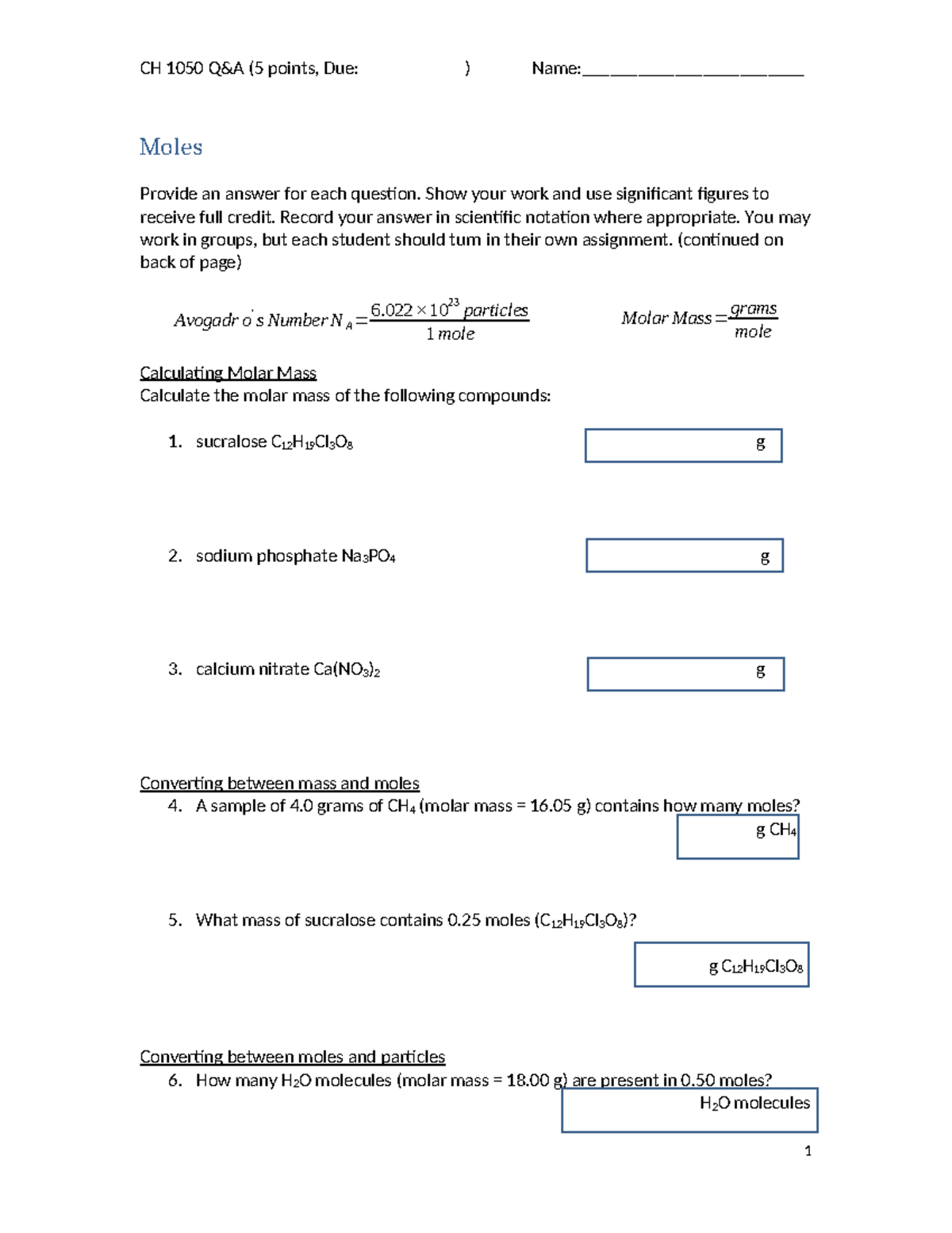 Moles: Calculating Molar Mass and Conversions (Chem 101) - Studocu