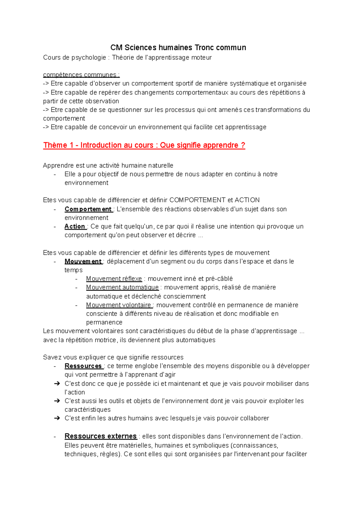 CM Sciences humaines Tronc commun - .. Etes vous capable de ...
