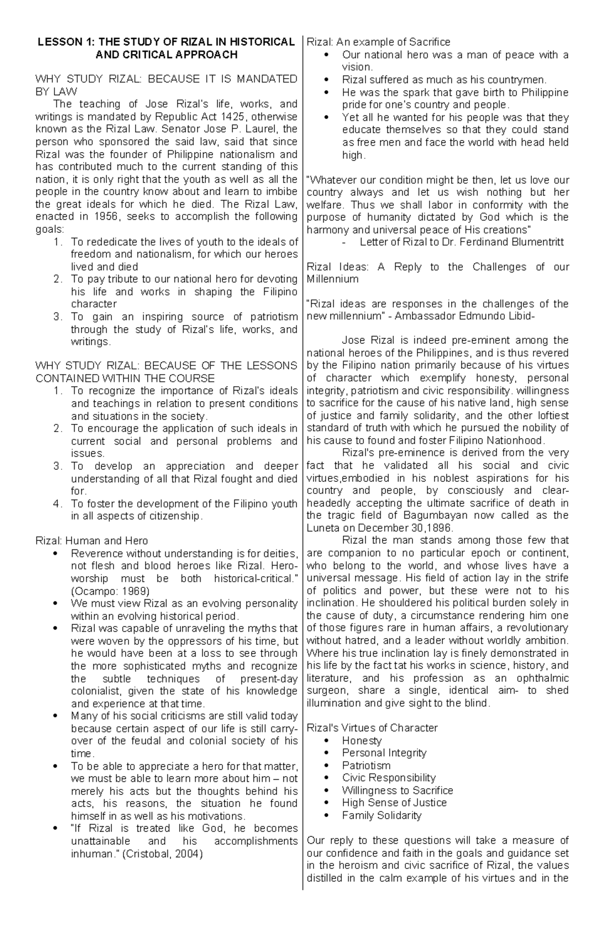 Rizal-l1-3 - about rizal - LESSON 1: THE STUDY OF RIZAL IN HISTORICAL ...