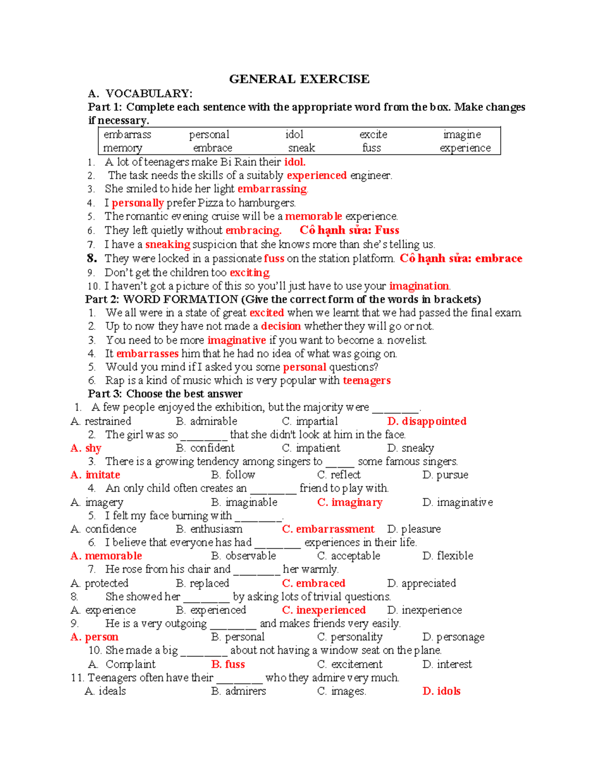 U2 - General Exercise: Vocabulary, Word Formation & Grammar - Studocu
