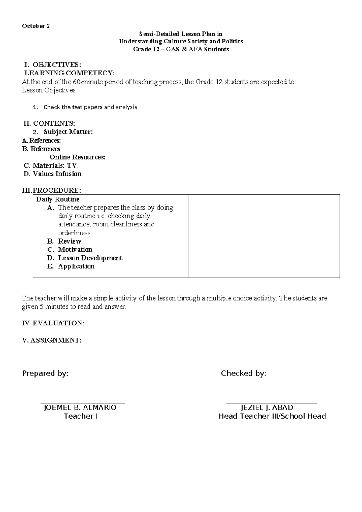 UCSP Grade 12 Semi-Detailed Lesson Plans Overview for AFA & GAS ...