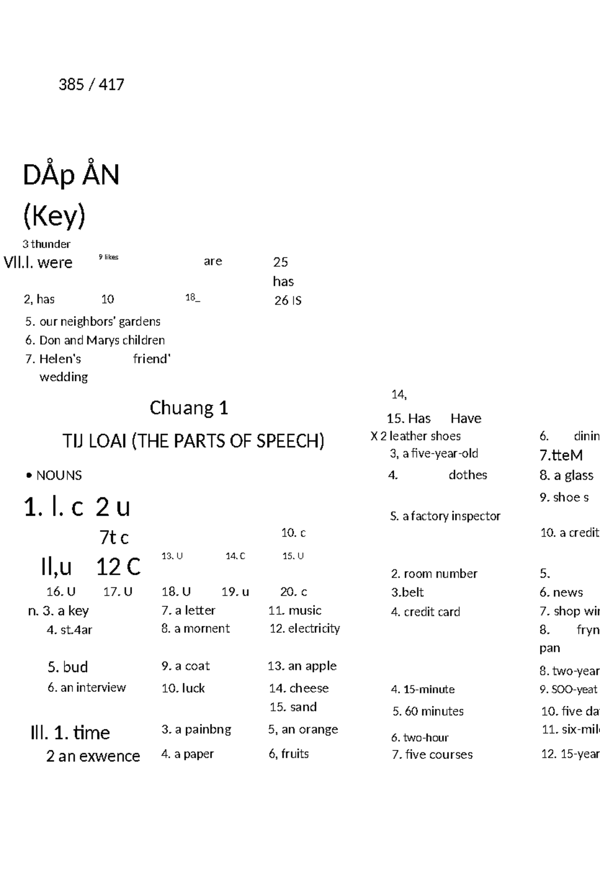 385 417 DÅp ÅN (Key) - Parts of Speech & Nouns Overview - Studocu